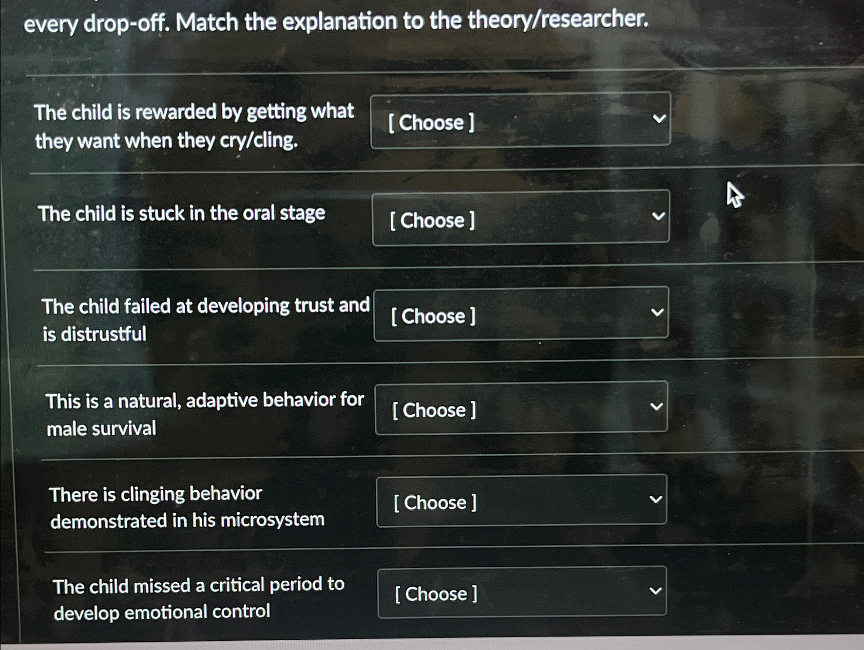Solved every drop-off. Match the explanation to the | Chegg.com