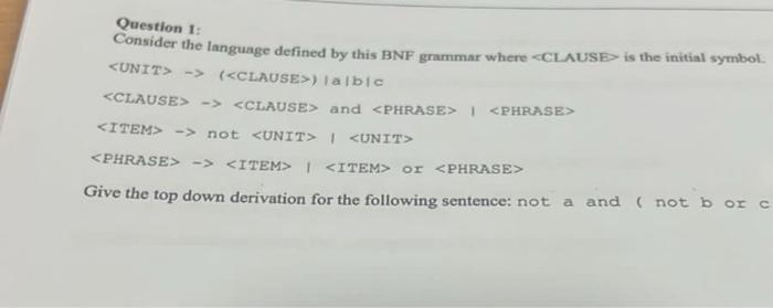 Solved Question 1: Consider the language defined by this BNF | Chegg.com