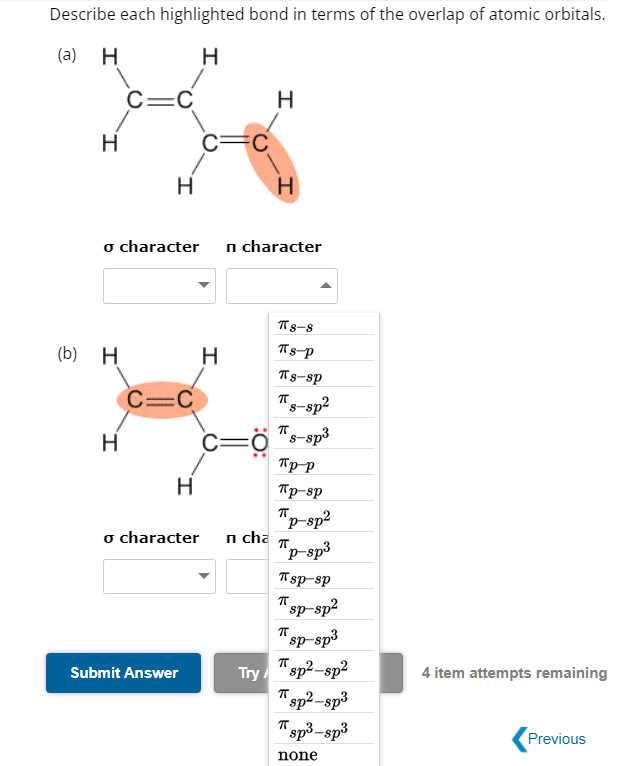 Solved Describe each highlighted bond in terms of overlap of | Chegg.com