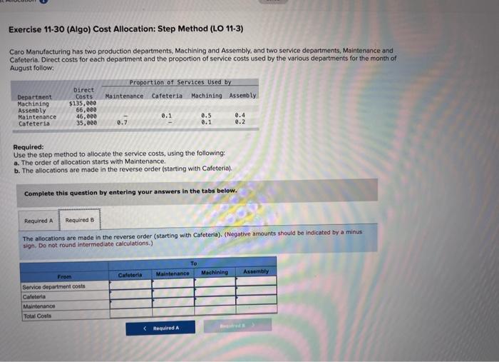 Solved Exercise 11-30 (Algo) Cost Allocation: Step Method | Chegg.com