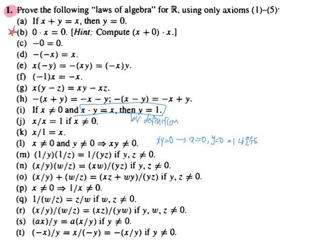 Solved Prove the following "laws of algebra" for R, using | Chegg.com
