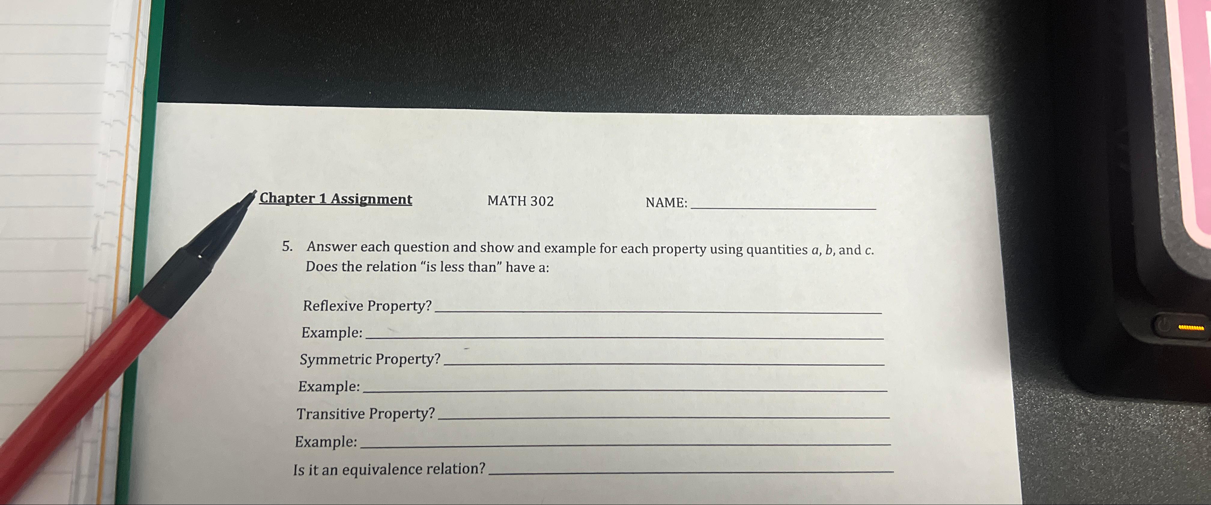 Solved Chapter 1 ﻿AssignmentMATH 302NAME5. ﻿Answer each | Chegg.com