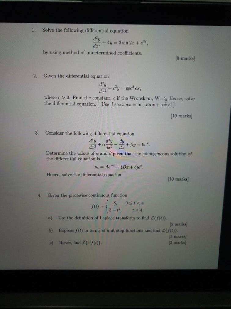 Solved 1. Solve the following differential equation dy2 + 4y | Chegg.com