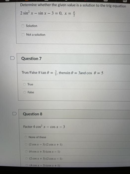 Solved Determine whether the given value is a solution to | Chegg.com