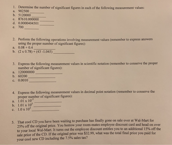 Solved 1. Determine the number of significant figures in | Chegg.com