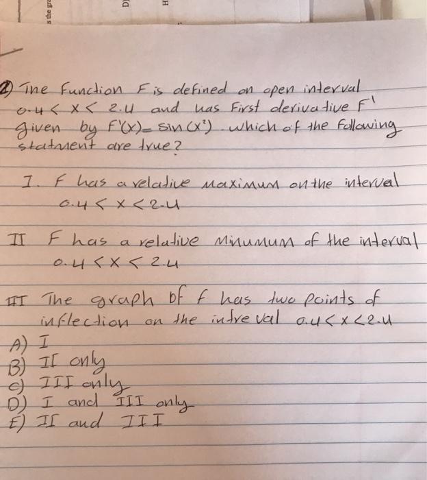 Solved DI H s the gre 2) The function Eis defined on open | Chegg.com