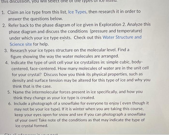 Solved 1. Claim an ice type from this list, Ice Types, then | Chegg.com