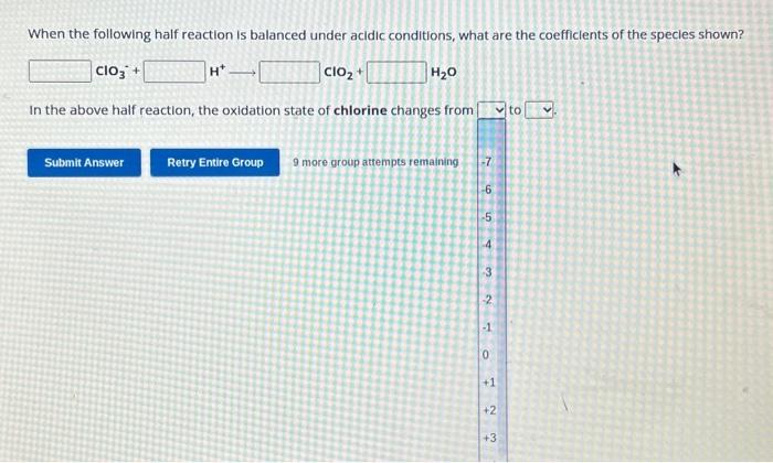 Solved ClO3++H+ ClO2+H2O In the above half reaction, the | Chegg.com