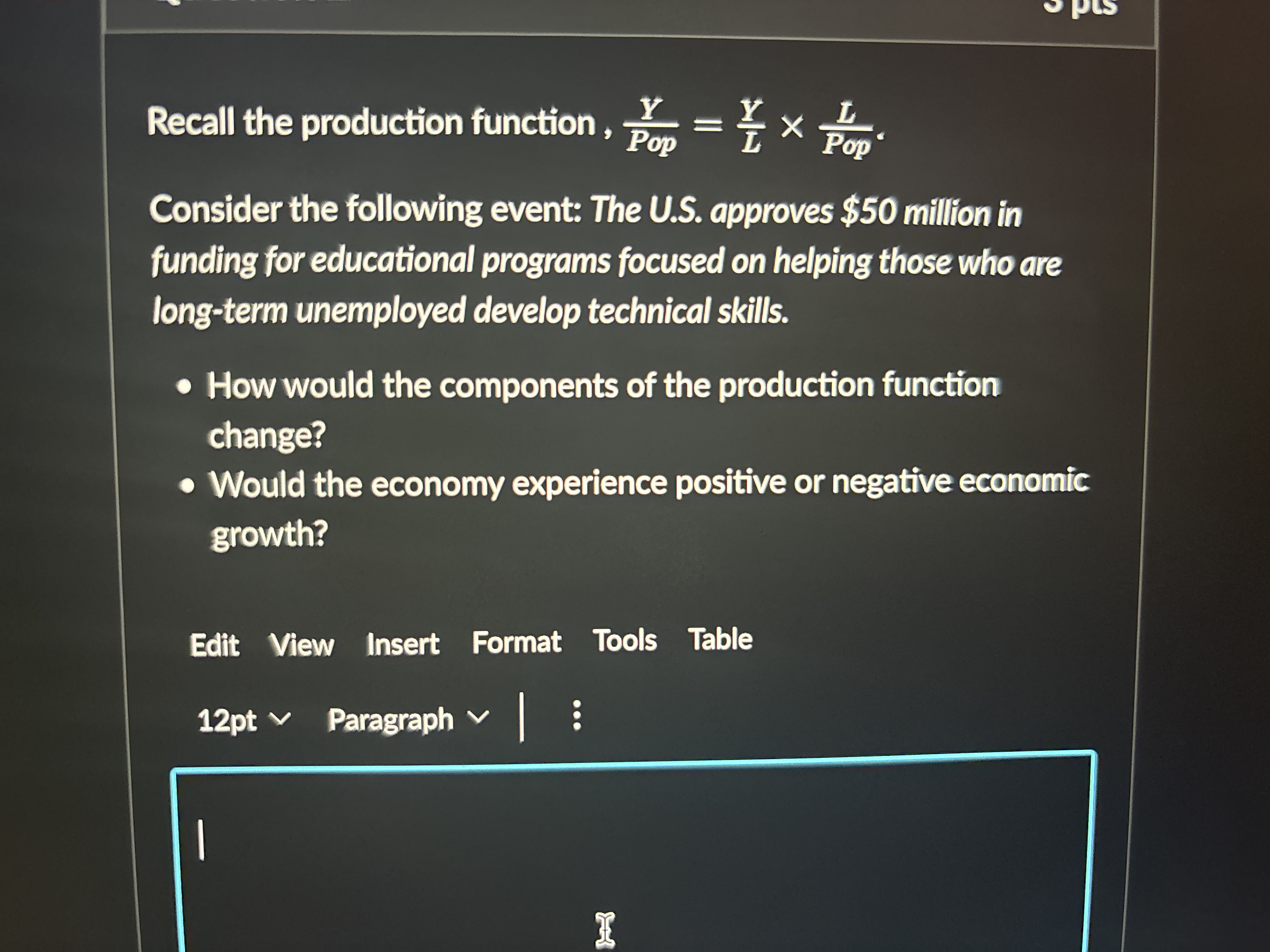 Solved Recall the production function:Consider the following | Chegg.com