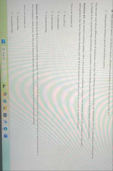 Solved c. ﻿Only general owners, not limited owners, allowed | Chegg.com