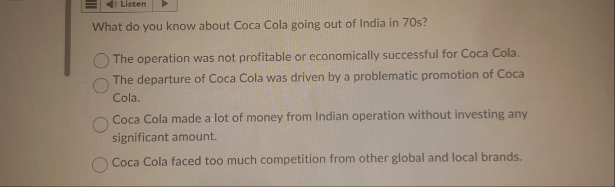 Solved What do you know about Coca Cola going out of India | Chegg.com