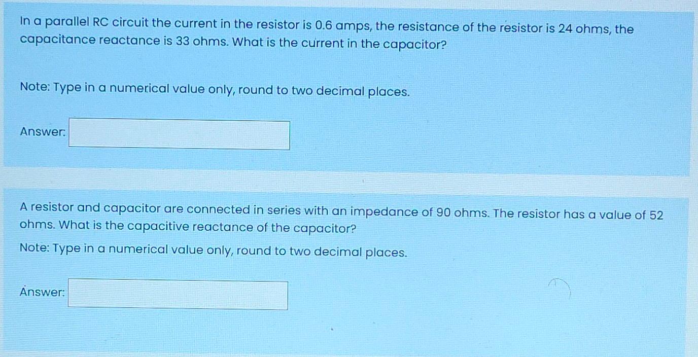Solved In a parallel RC circuit the current in the resistor | Chegg.com