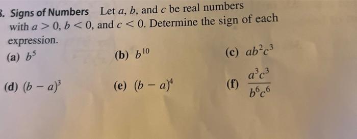 Solved Signs of Numbers Let a,b, and c be real numbers with | Chegg.com