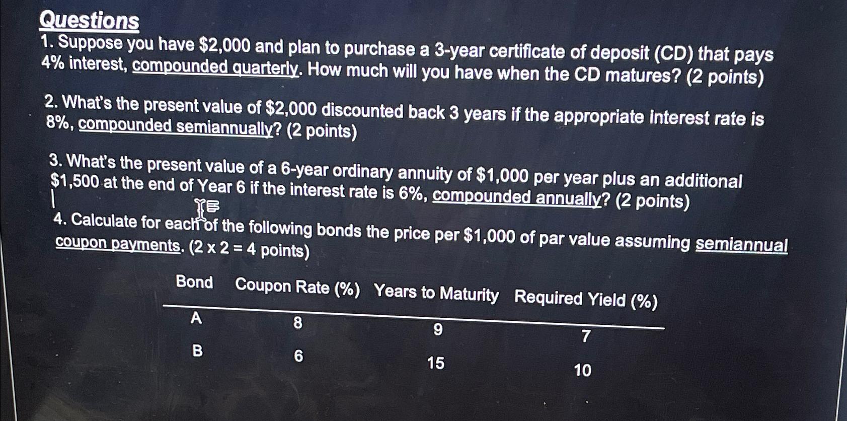 Solved Questions\\nSuppose you have $2,000 and plan to | Chegg.com