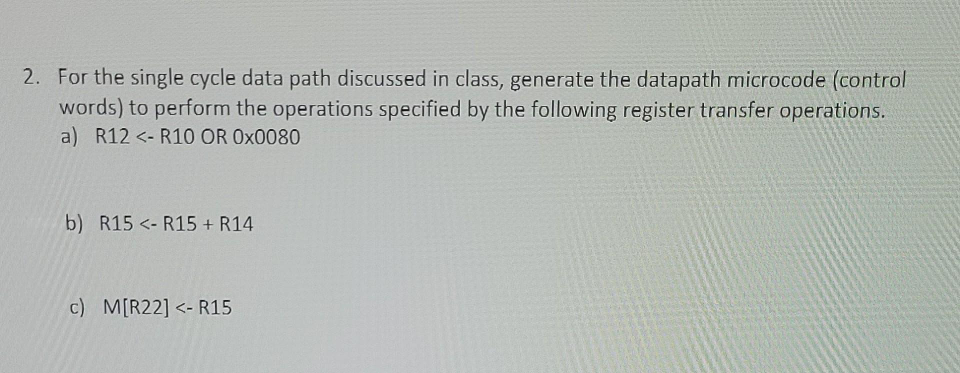 Solved 2. For the single cycle data path discussed in class, | Chegg.com