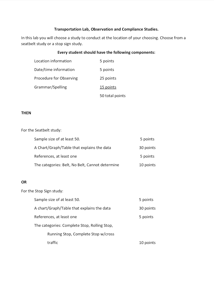 Solved Transportation Lab, Third Assignment, Observation | Chegg.com