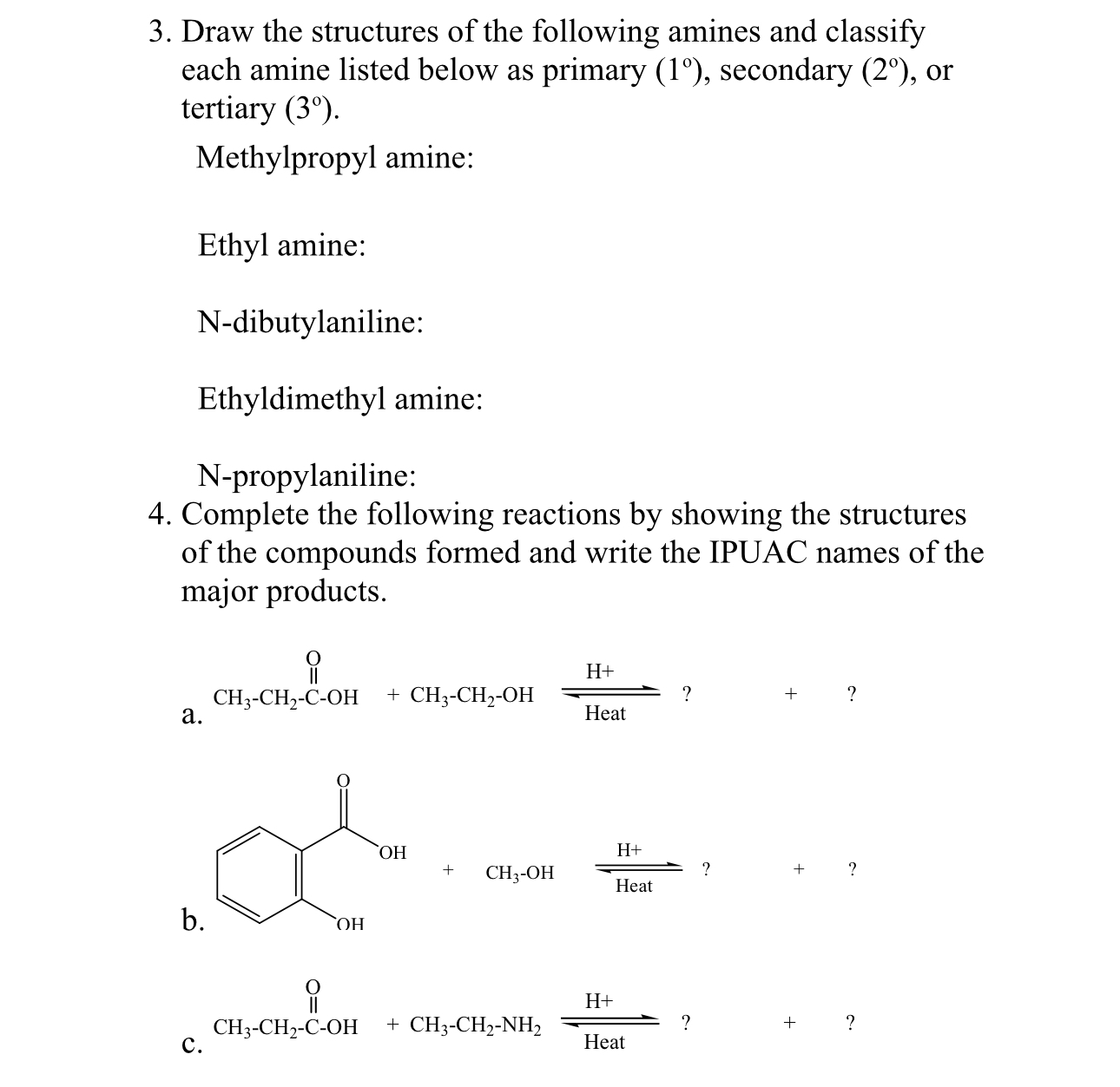 Solved Draw the structures of the following amines and | Chegg.com