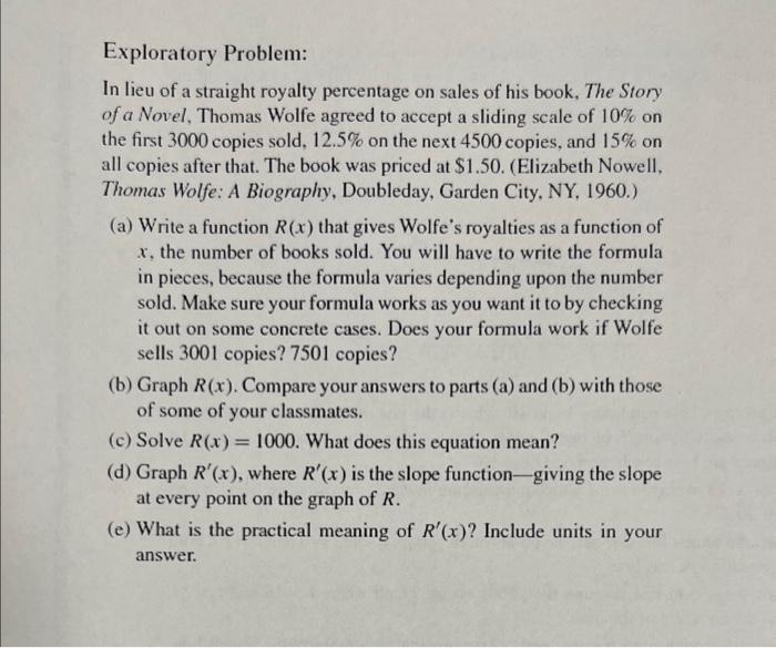 Solved Exploratory Problem: In lieu of a straight royalty | Chegg.com