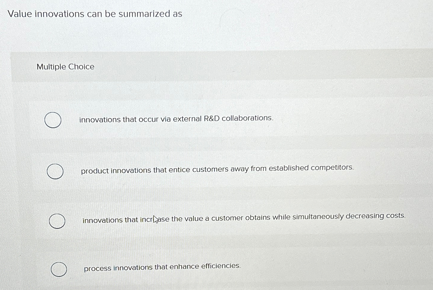 Solved Value innovations can be summarized asMultiple | Chegg.com