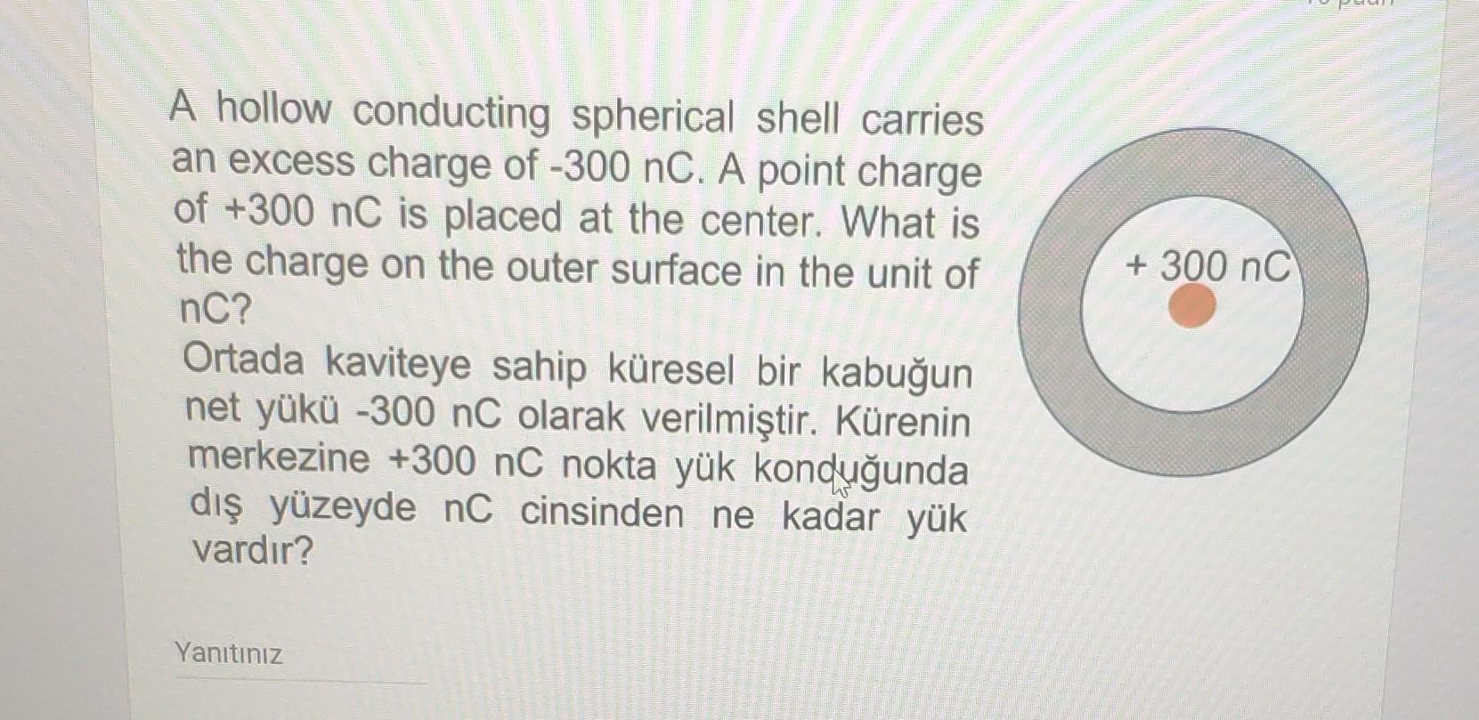 Solved A hollow conducting spherical shell carries an excess | Chegg.com