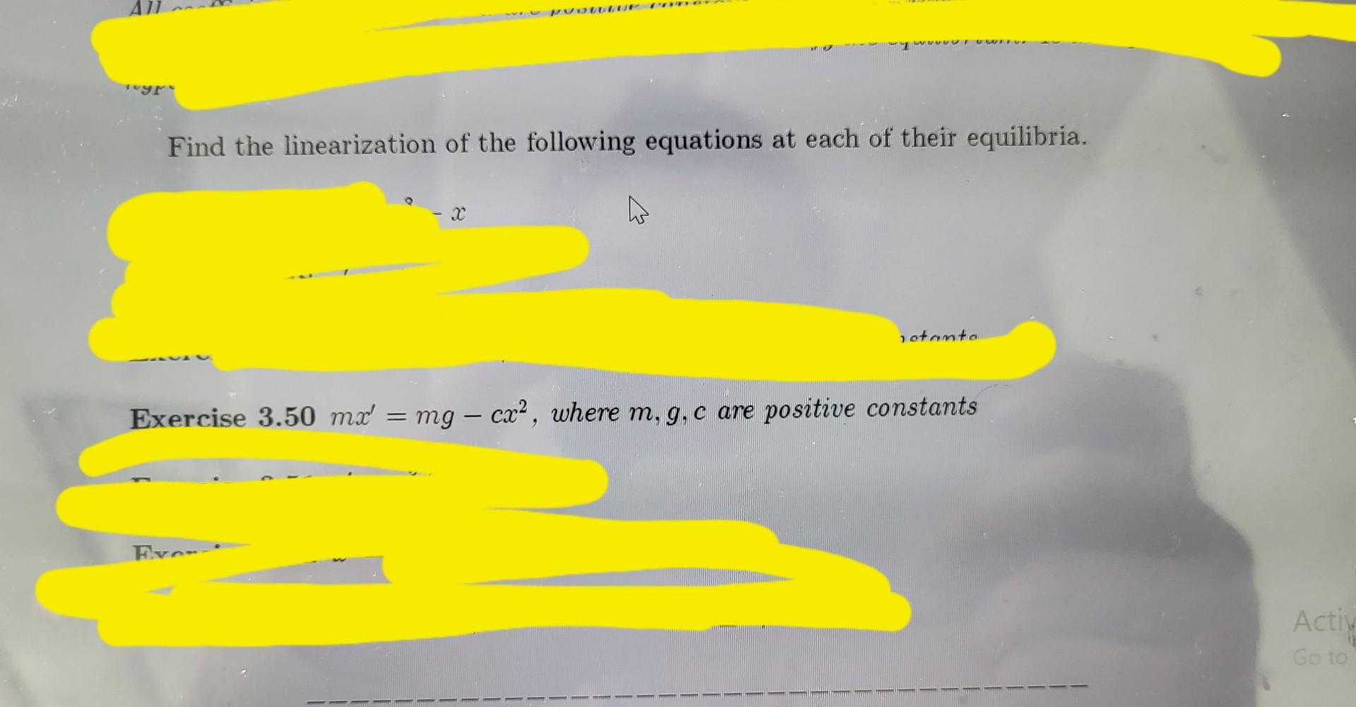 Solved Find the linearization of the following equations at | Chegg.com