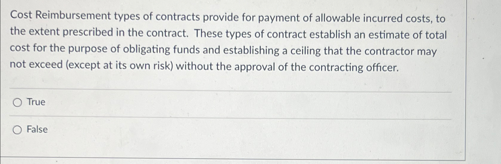 Solved Cost Reimbursement types of contracts provide for | Chegg.com