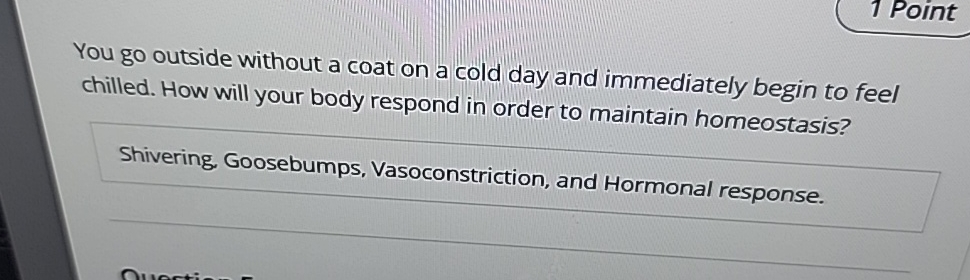 Solved 1 ﻿PointYou go outside without a coat on a cold day | Chegg.com