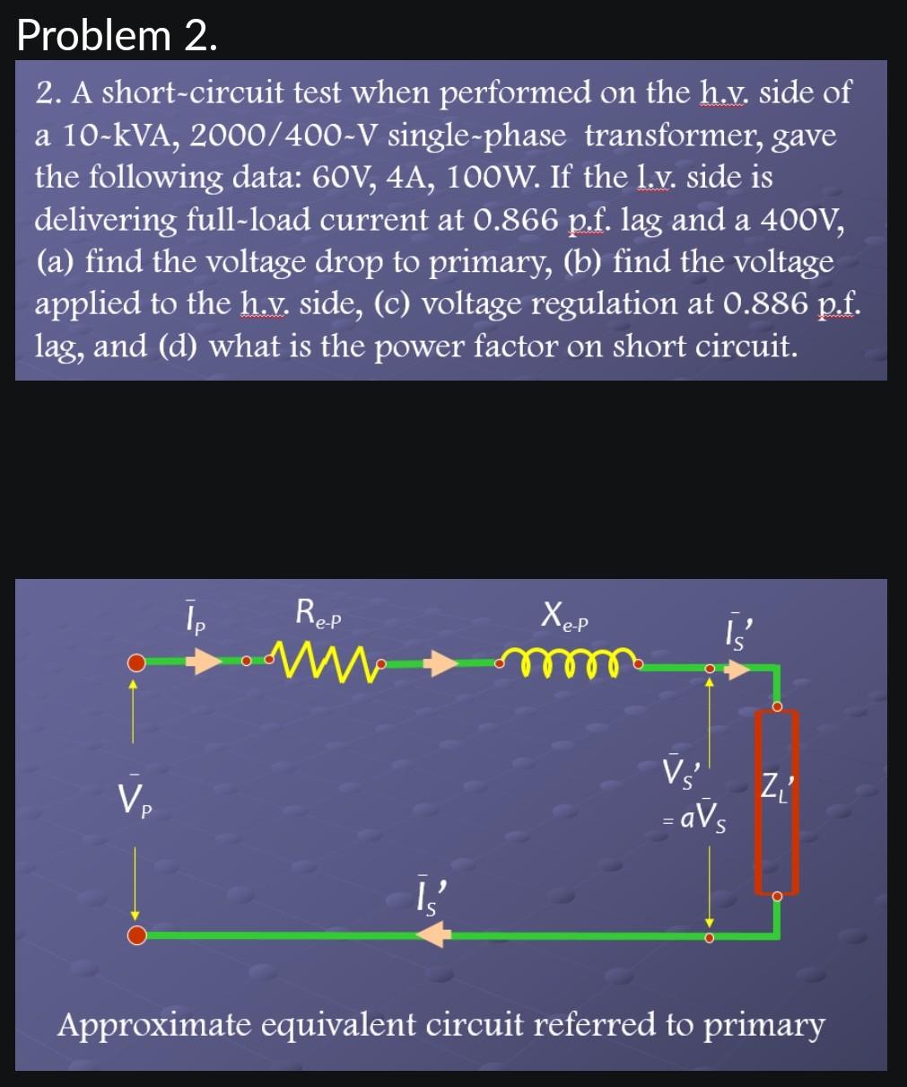 Solved 2. A short circuit test when performed on the h.v. | Chegg.com