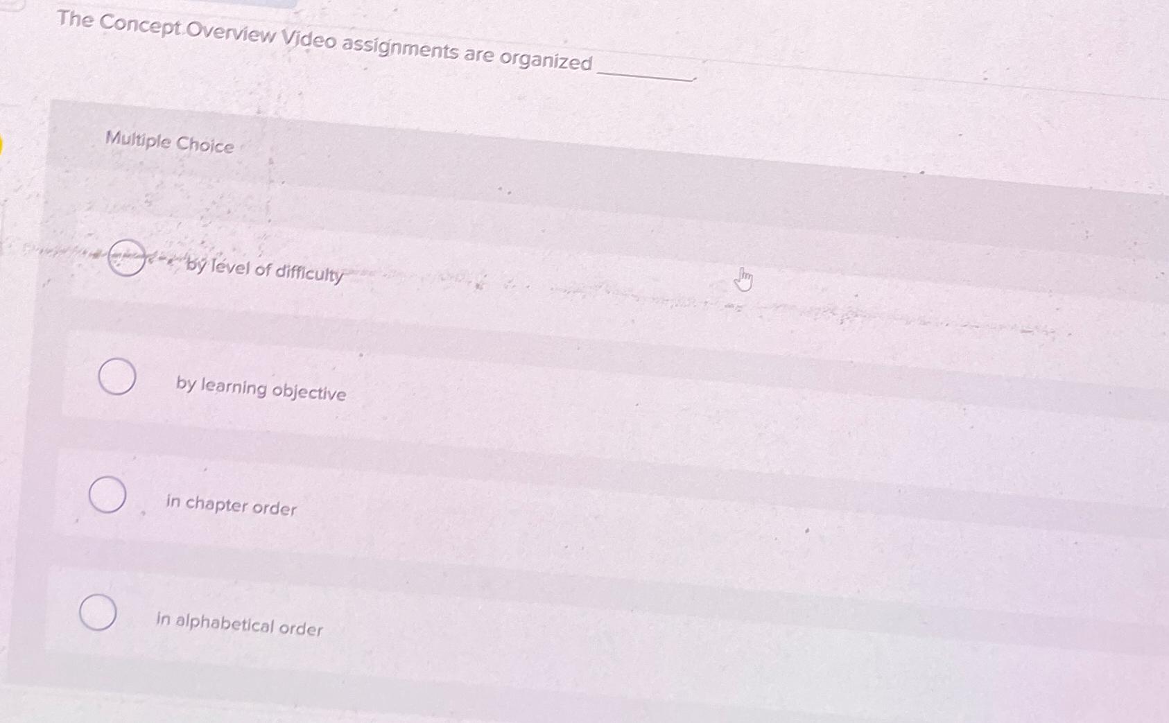 Solved The Concept Overview Video assignments are | Chegg.com