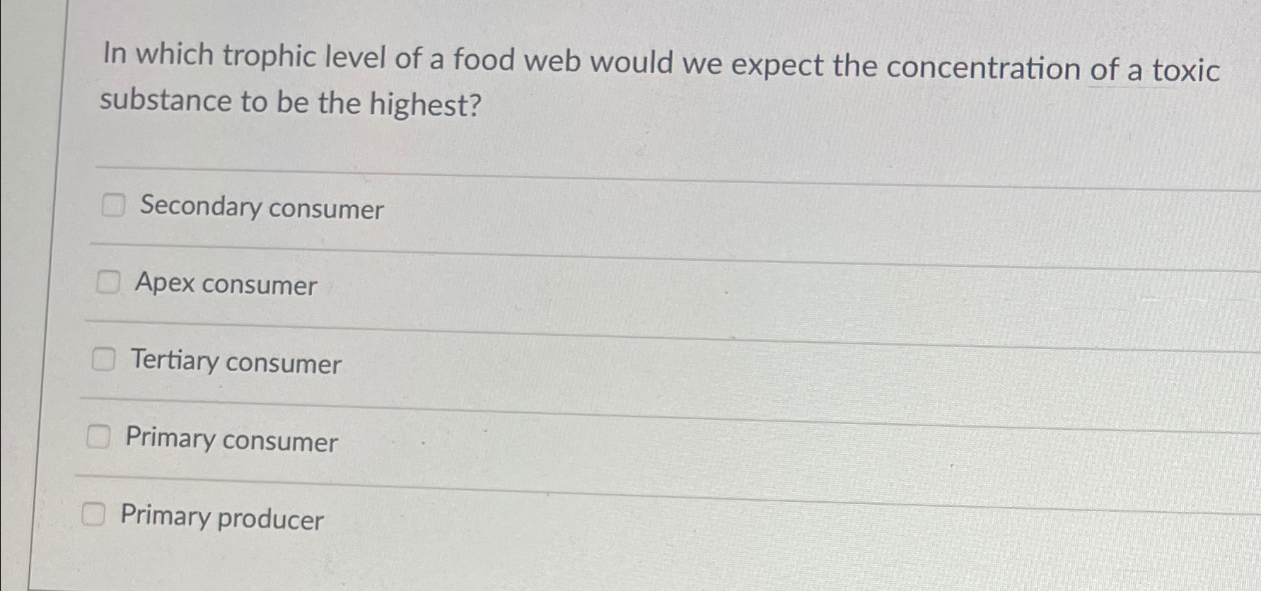 Solved In which trophic level of a food web would we expect | Chegg.com