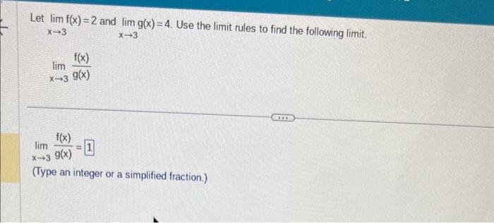 Solved Let limx→3f(x)=2 and limx→3g(x)=4. Use the limit | Chegg.com