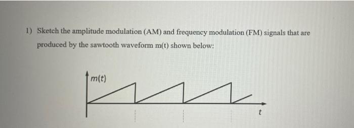 Solved 1) Sketch the amplitude modulation (AM) and frequency | Chegg.com
