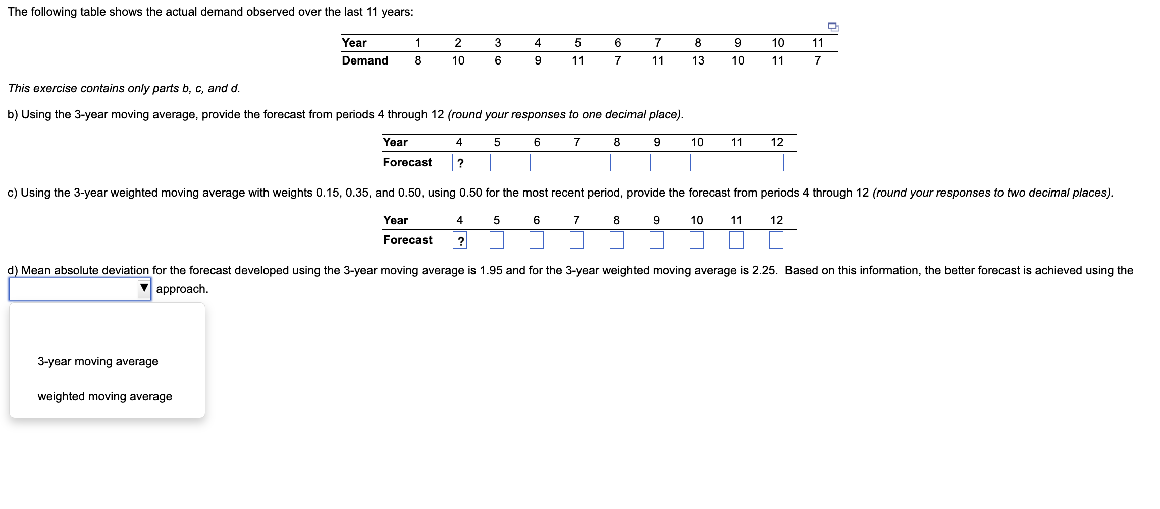 Solved The following table shows the actual demand observed | Chegg.com
