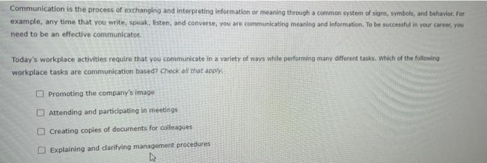 Solved Communication is the process of exchanging and | Chegg.com
