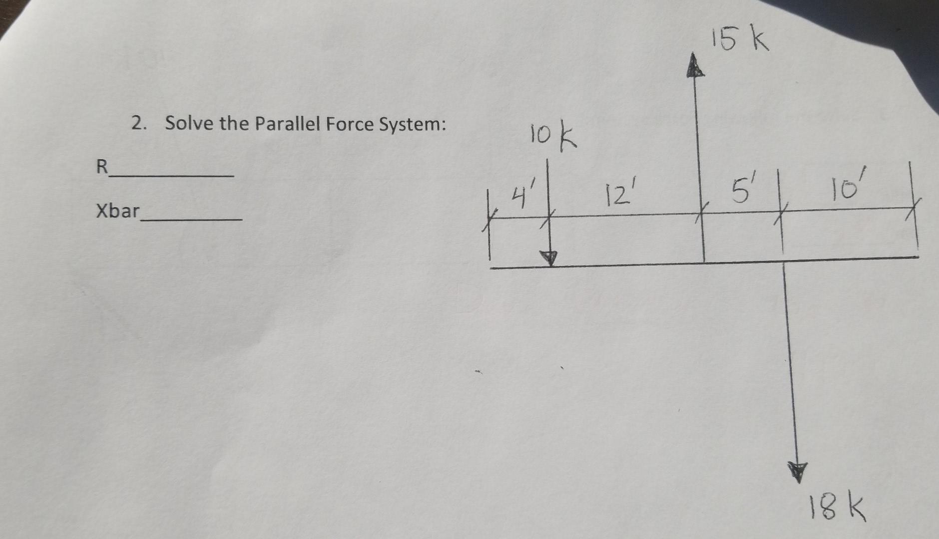 Solved 15k 2. Solve the Parallel Force System: R lok 4' 12! | Chegg.com