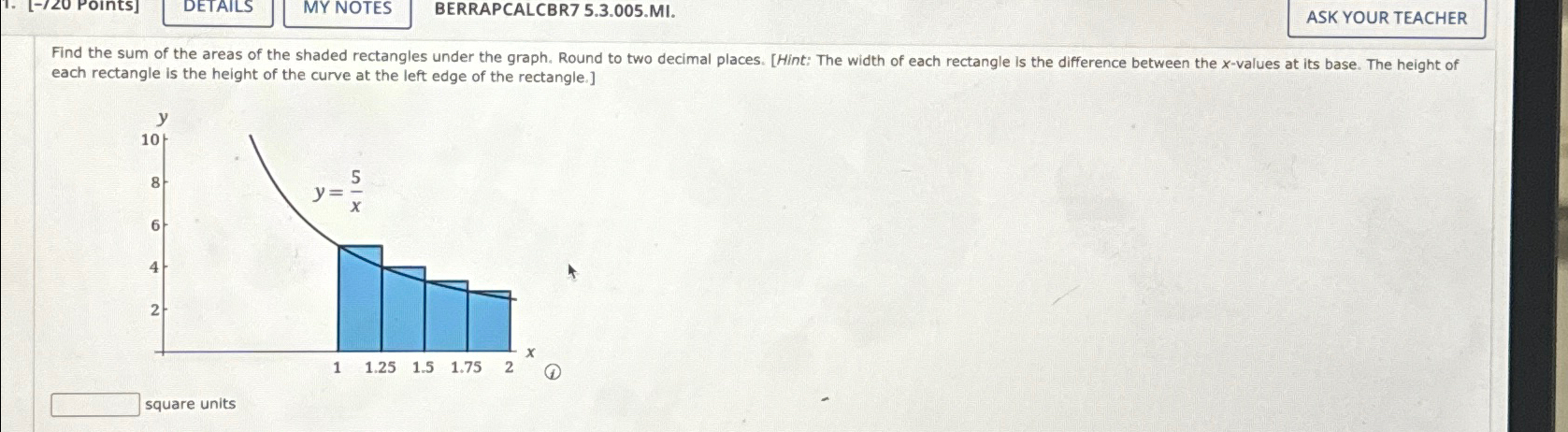 Solved Find the sum of the areas of the shaded rectangles | Chegg.com