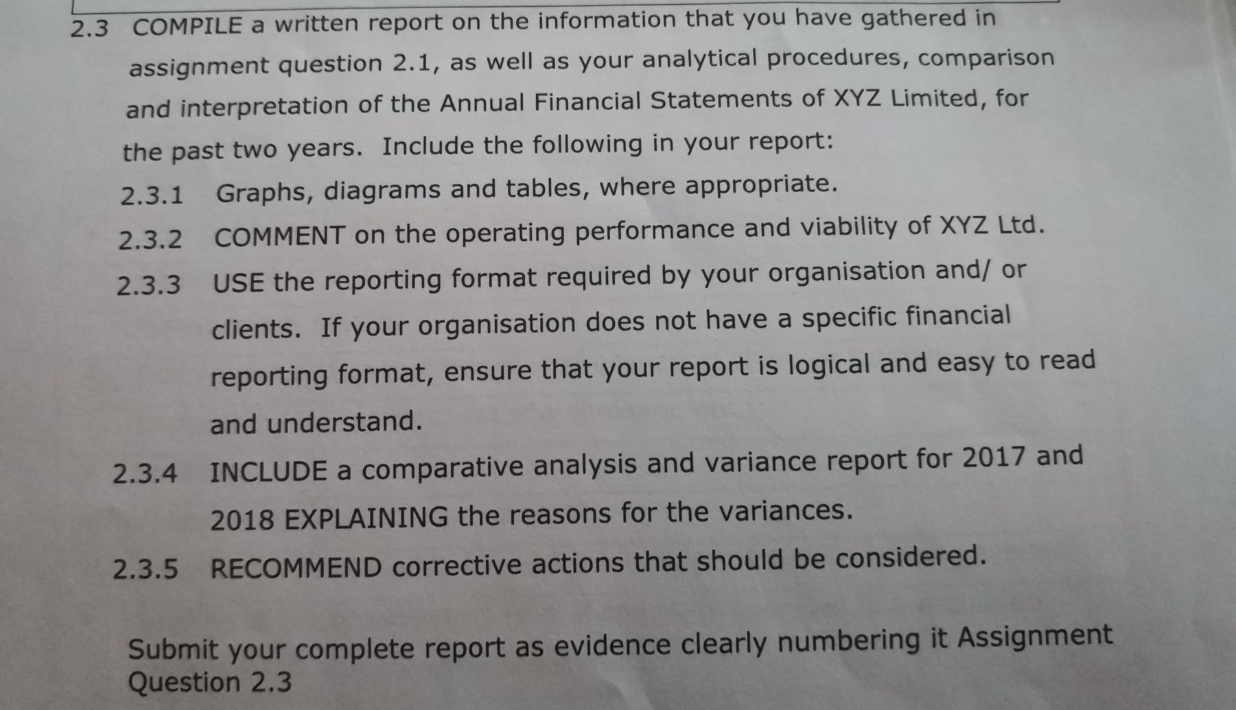 2.3 COMPILE a written report on the information that | Chegg.com