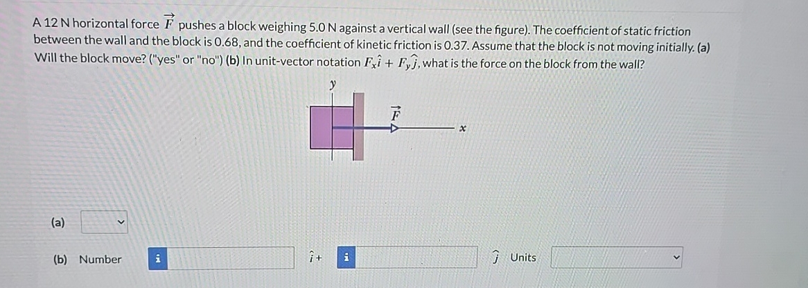Solved A 12N horizontal force vec(F) pushes a block | Chegg.com Solved A 12N horizontal force vec(F) pushes a block | Chegg.com