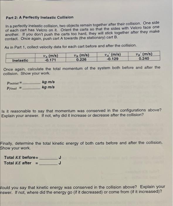 Solved Part 2: A Perfectly Inelastic Collision In a | Chegg.com