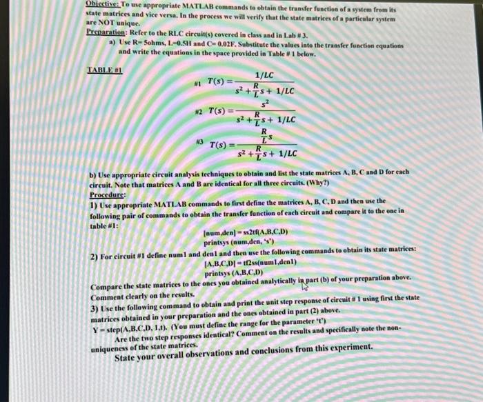 Solved Obiectiks: To use appropriate MATL.AB commands to | Chegg.com