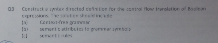 Solved 03 Construct a syntax directed definition for the | Chegg.com