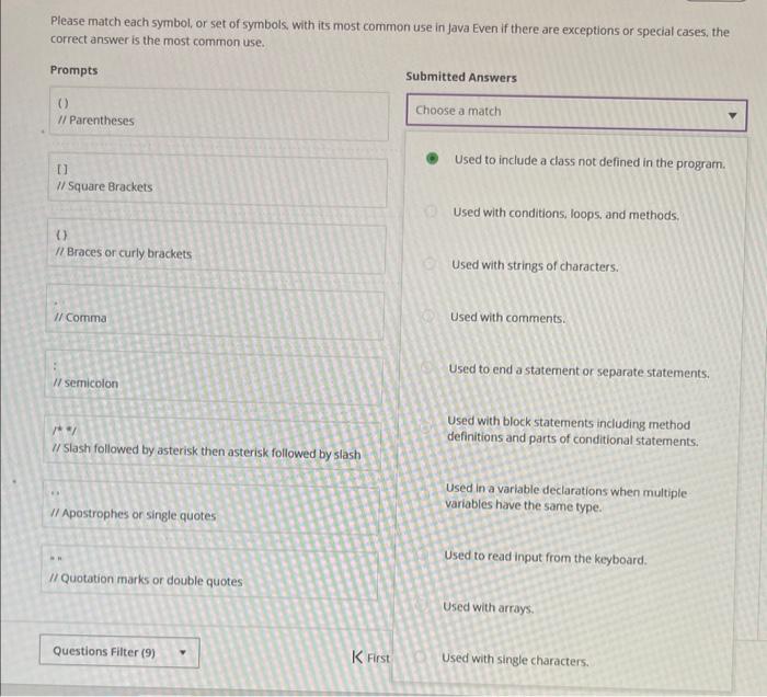 Solved Please match each symbol, or set of symbols, with its | Chegg.com