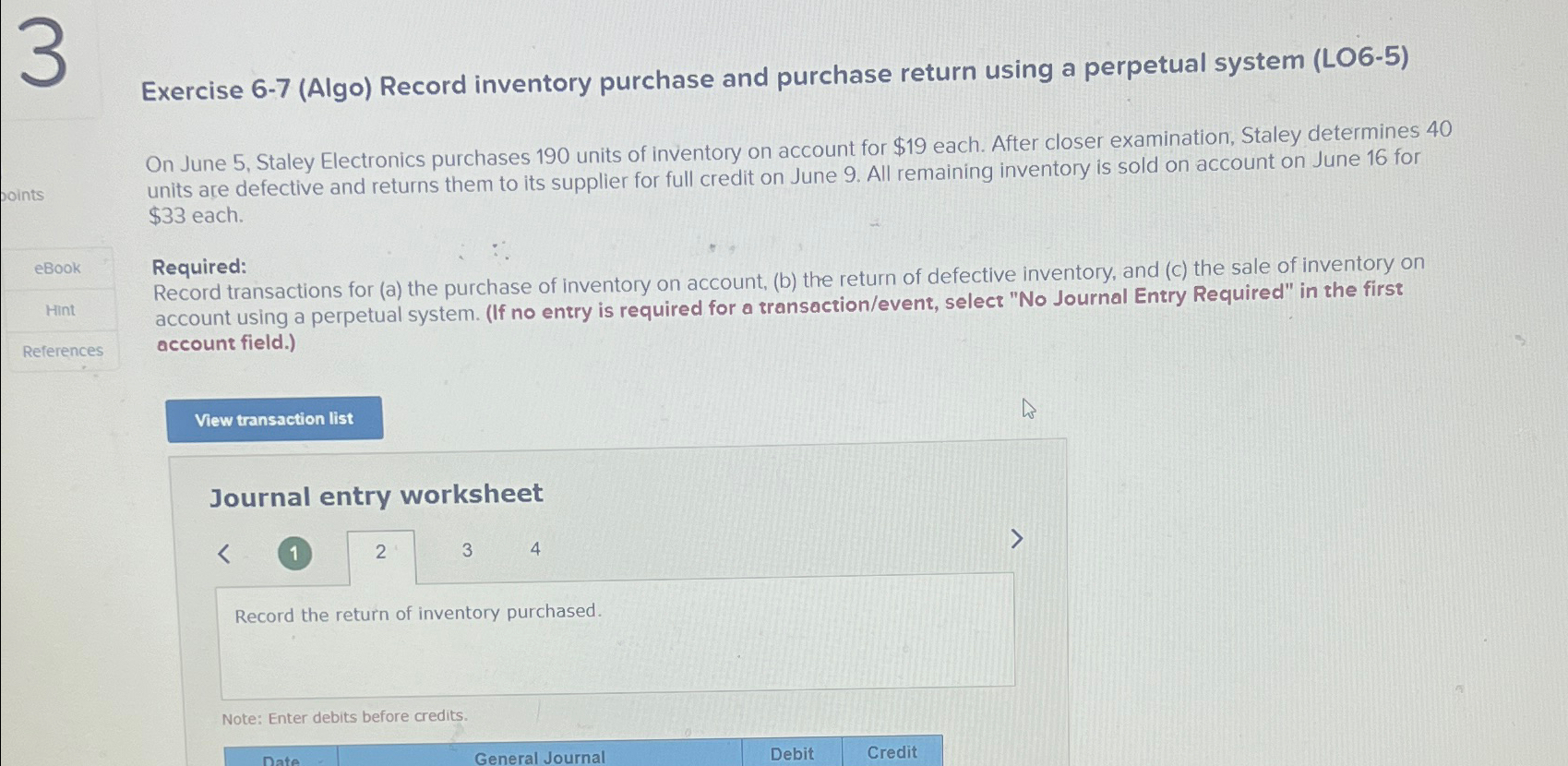 Solved Exercise 6-7 (Algo) ﻿Record inventory purchase and | Chegg.com