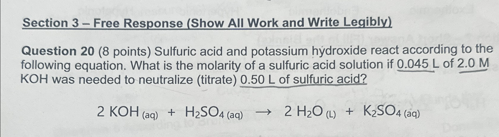 Solved Section 3 ﻿free Response Show All Work And Write