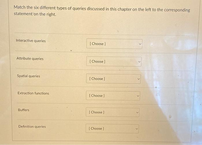 Solved Match the six different types of queries discussed in | Chegg.com