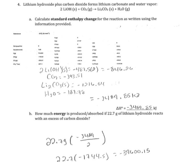 Solved 4. Lithium hydroxide plus carbon dioxide forms | Chegg.com
