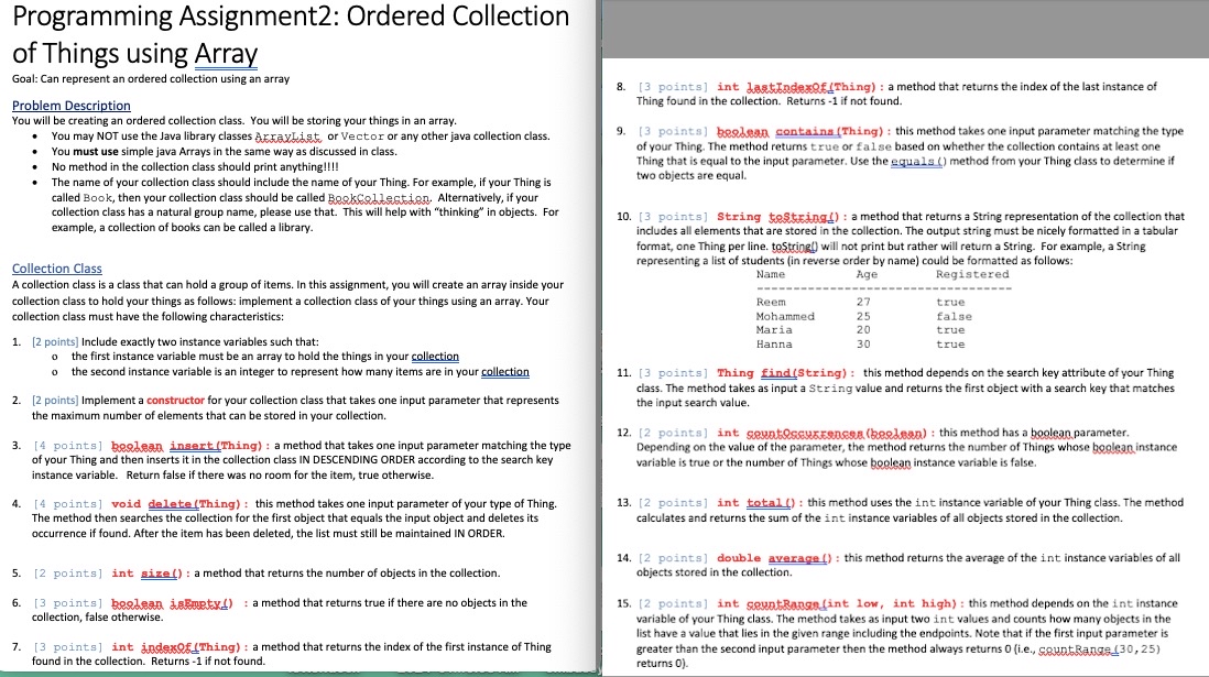Solved Programming Assignment2: Ordered Collection of Things | Chegg.com