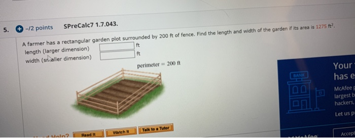 Solved -/2 points SPreCalc7 1.7.043. 5. A farmer has a | Chegg.com