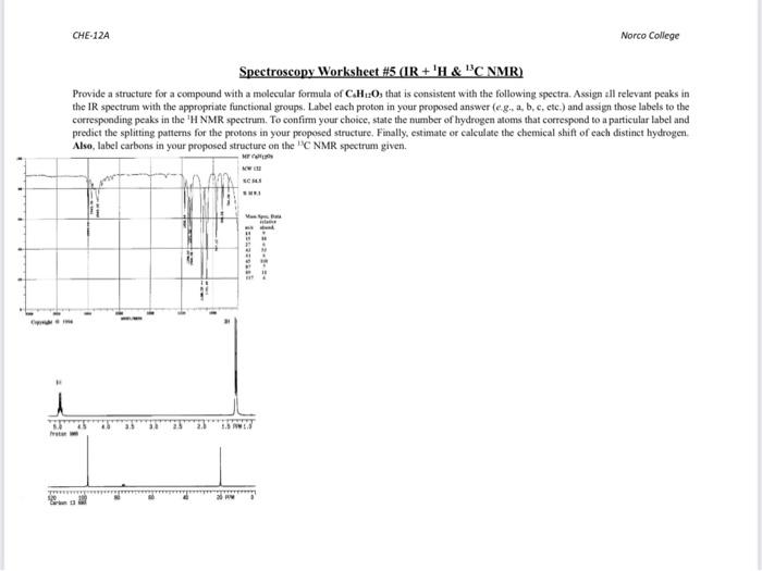 Solved Spectroscopy Worksheet #5 (IR +1H&13C NMR) Provide a | Chegg.com