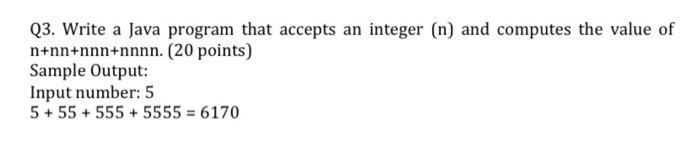 Solved Write a Java program that accepts an integer (n) and | Chegg.com